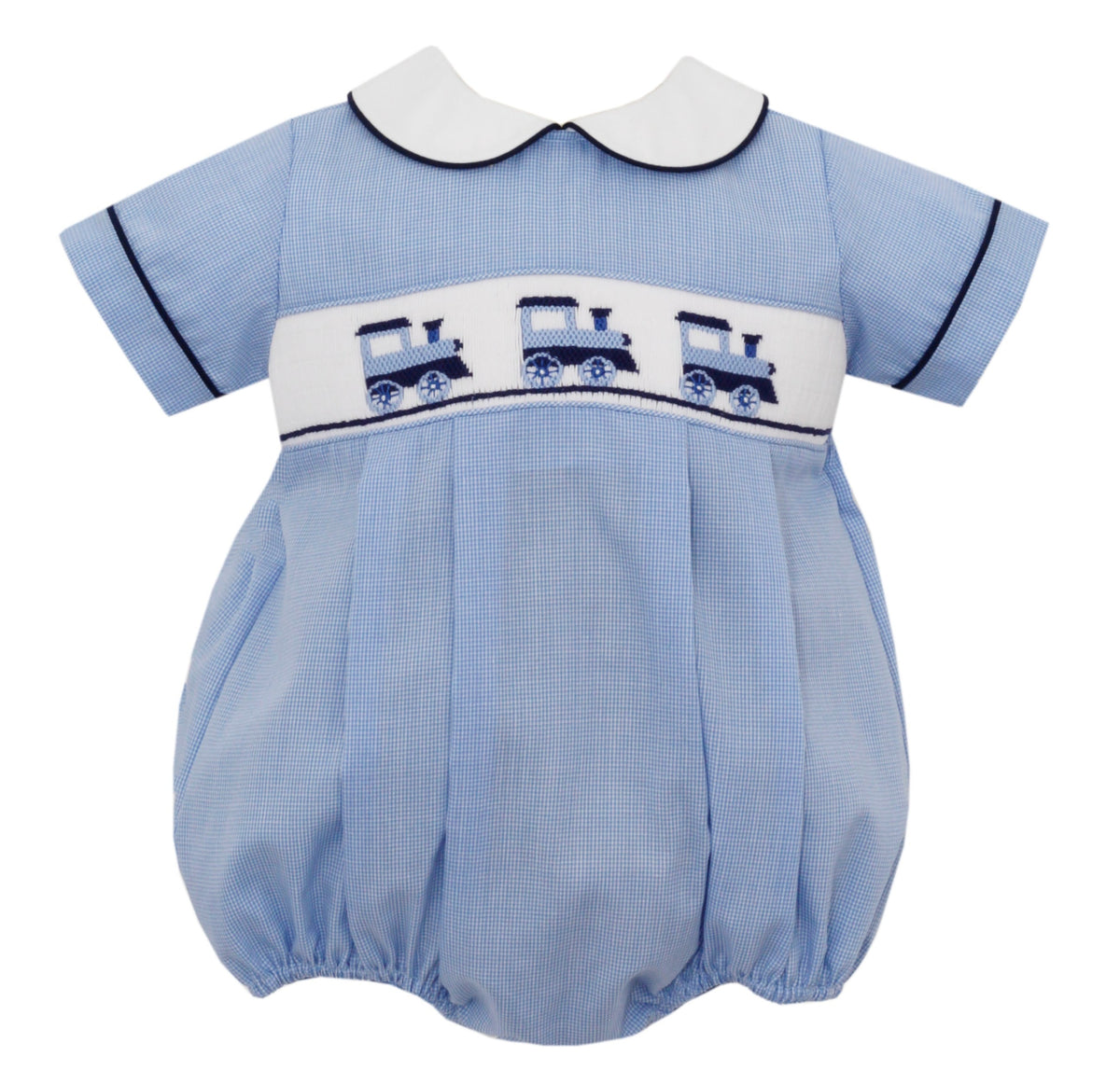 Blue Check Bubble With Train Engine Smocking – Belles & Beaux®