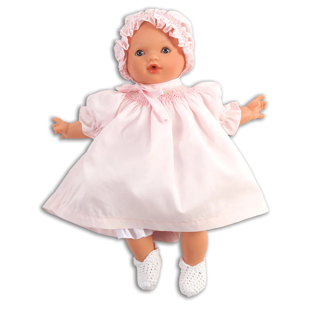 Abby Doll With Brown Eyes & Pink Smocked Bishop & Bonnet – Belles & Beaux®