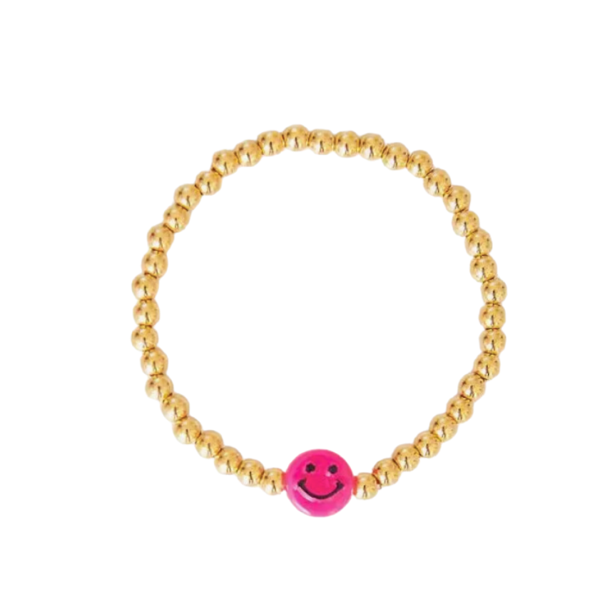Pink Smiley Face Gold Beaded Bracelet – Belles & Beaux®