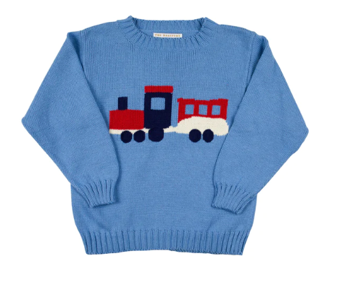 Isaac's Intarsia Sweater - Barrington Blue Train – Belles & Beaux®