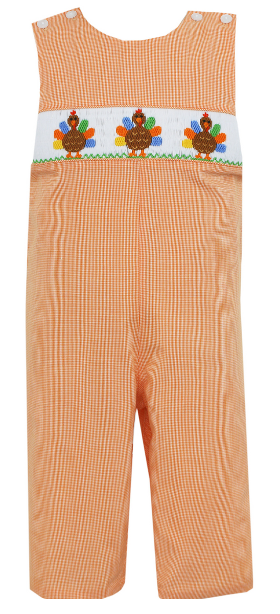 Orange Check Long Jon-Jon With Turkey Smocking – Belles & Beaux®